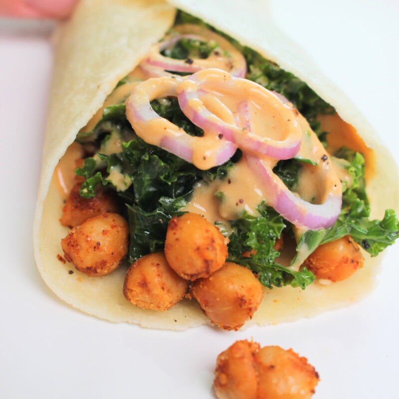 Plant-Based Chickpea and Kale Wraps with Tahini Sauce - The Happy and ...