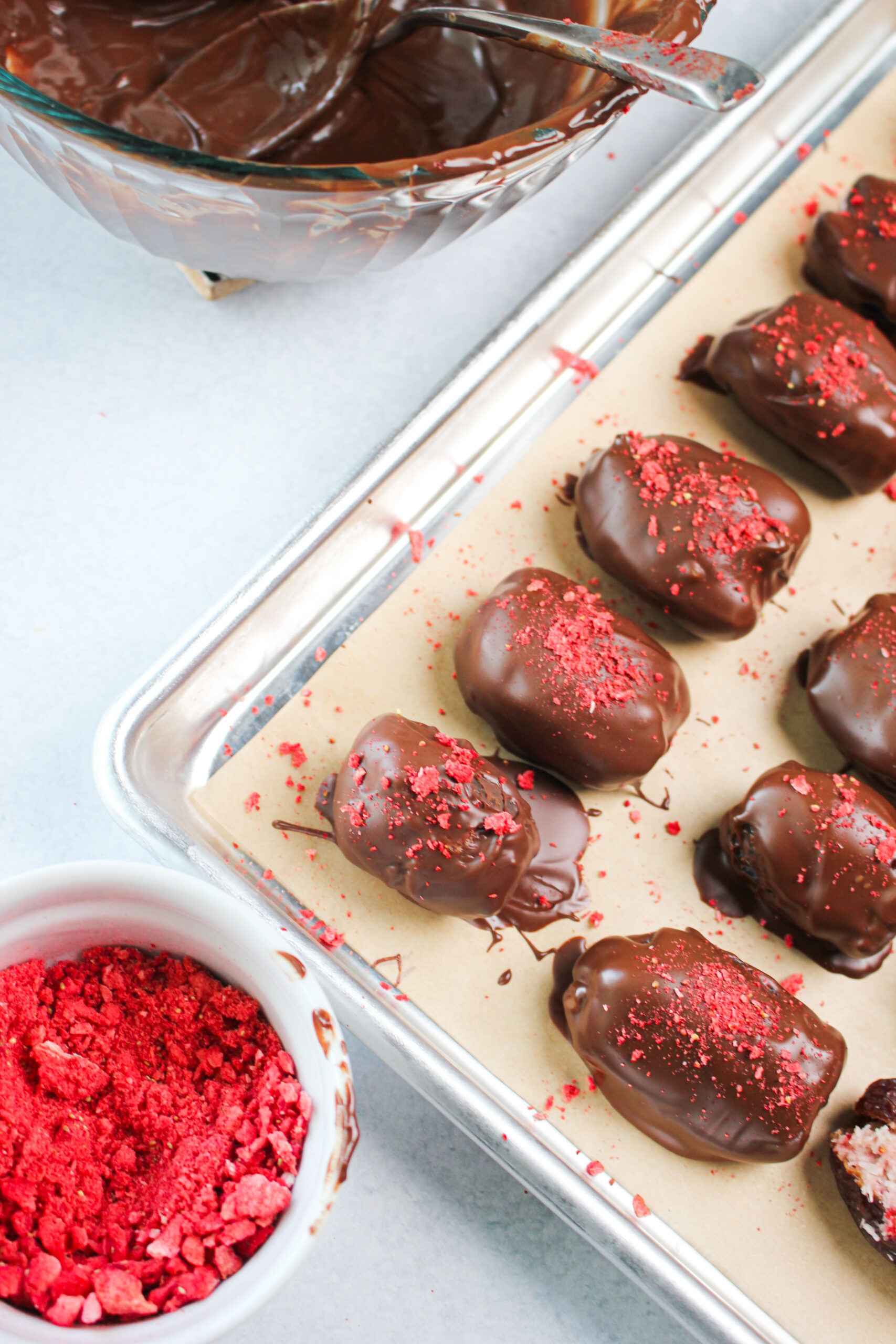 Strawberry Coconut Cream Stuffed Dates Dipped in Chocolate - The Happy ...